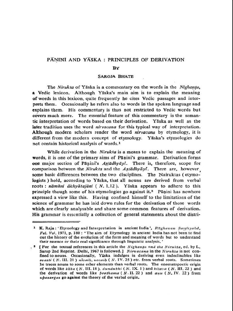 Bhate 1981 - Panini and Yaska - Principles of Derivation | PDF ...