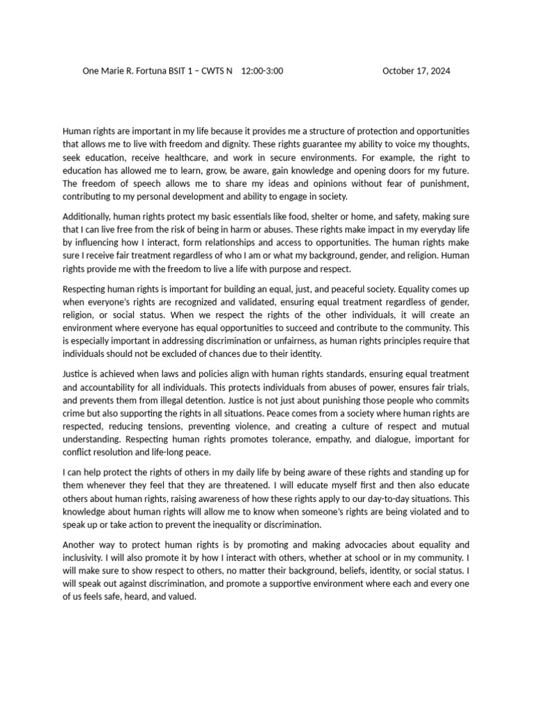 500 WORDS ASSIGNMENT | PDF | Human Rights | Rights