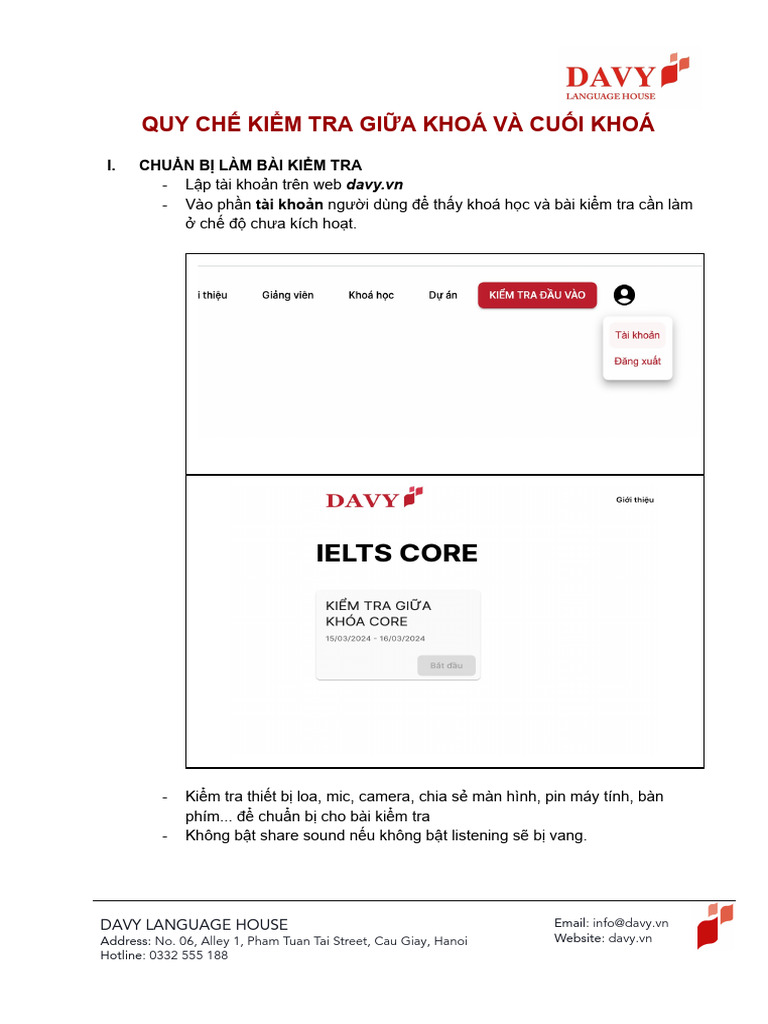 Davy - Quy Chế Kiểm Tra Giữa Khoá & Cuối Khoá | PDF