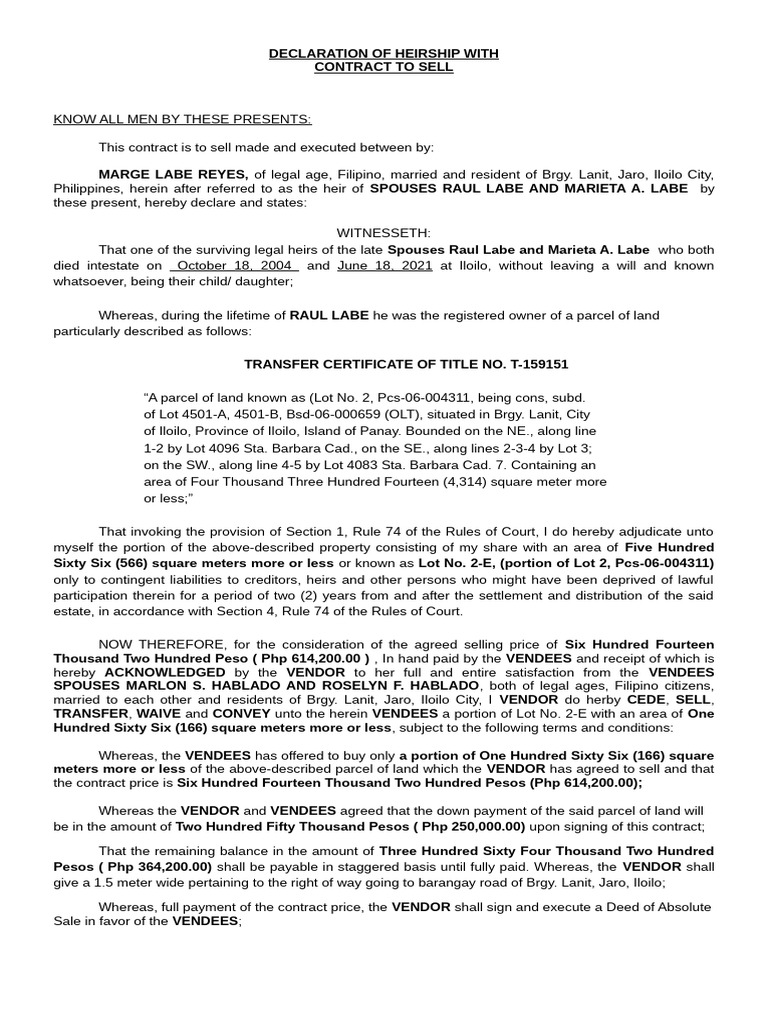 DECLARATION OF HEIRSHIP WITH | PDF | Civil Law (Common Law) | Private Law