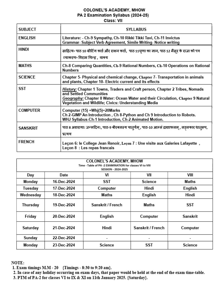 PA 2 SYLLABUS CLASS 7 | PDF | Linguistics