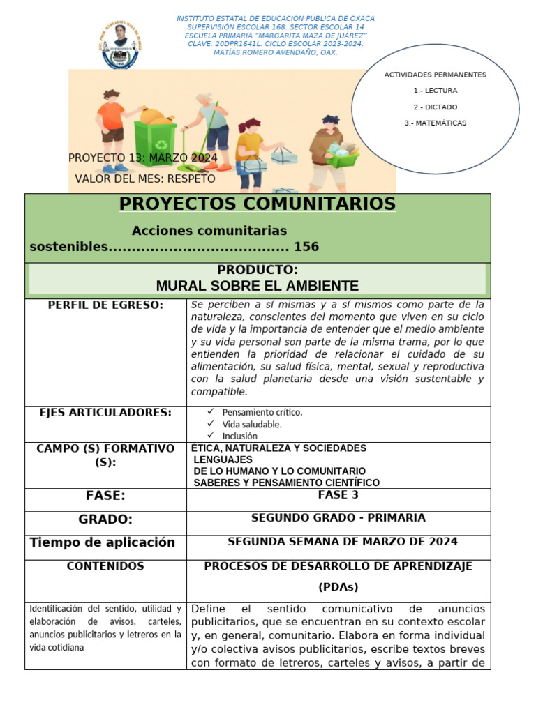 PROYECTO 13 Acciones Comunitarias Sostenibles | PDF | Entorno natural ...