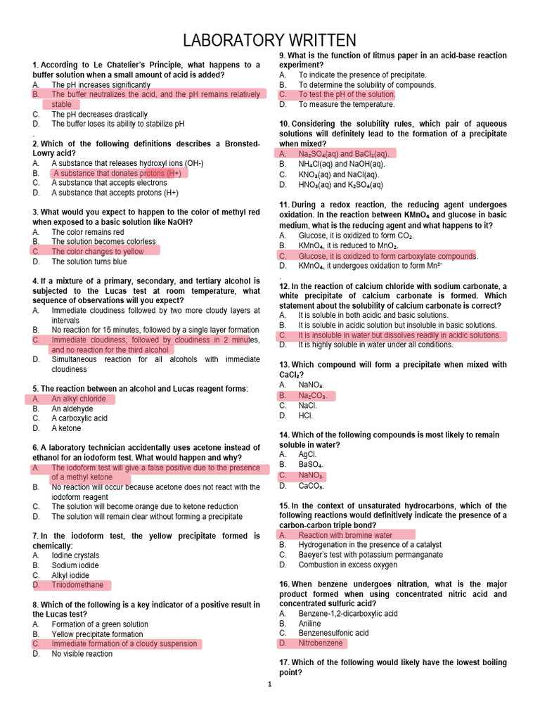 LABORATORY-WRITTEN-BQ_241109_044530-2 | PDF | Chemical Reactions | Ketone
