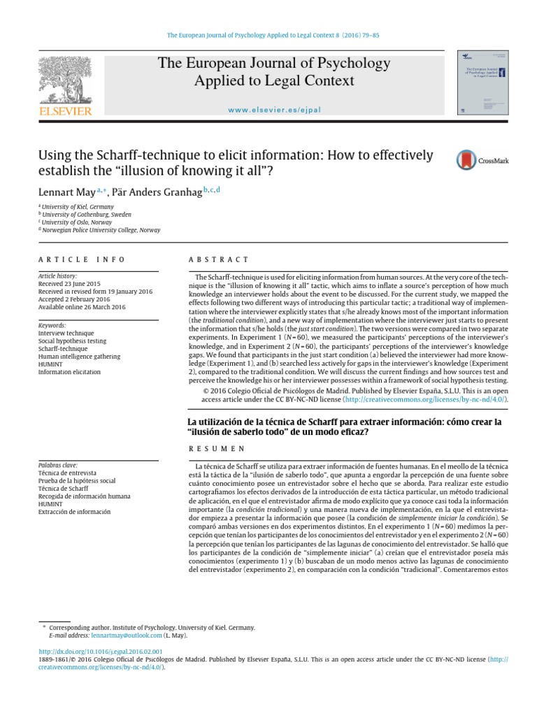 Using the Scharff-technique to Elicit Information | PDF | Experiment | Knowledge