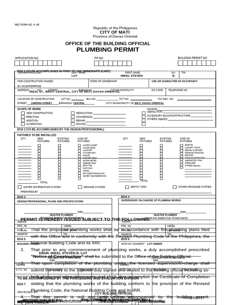 Plumbing-Permit-2 | PDF | Hydraulic Engineering | Water