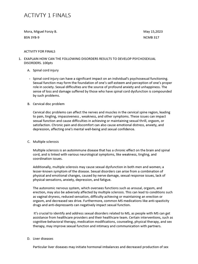 NCMB 317 Finals Activity 1 | PDF | Sexual Dysfunction | Libido