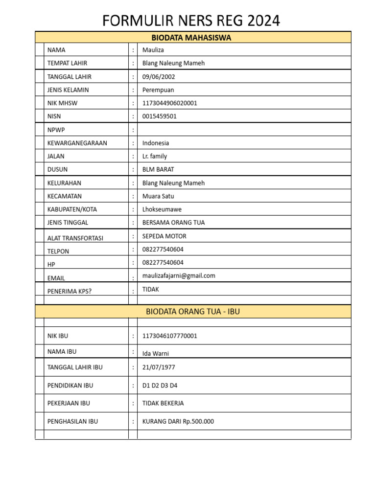 Form Ners 2024 Nama Lengkap 2 | PDF
