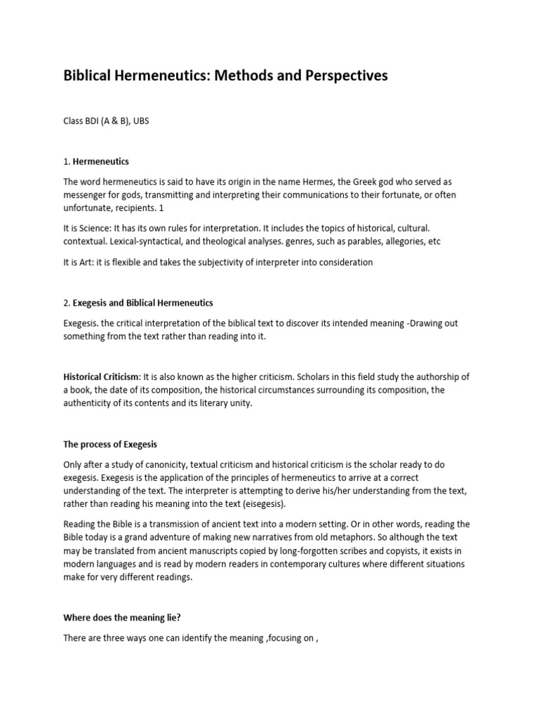 Biblical Hermeneutics - Intro, Meaning & Fusion of Horizons | PDF ...