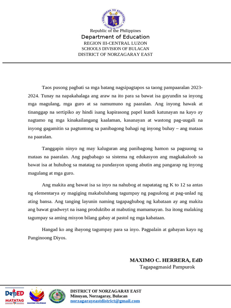Graduation Speech S.Y 2023 2024 1 | PDF