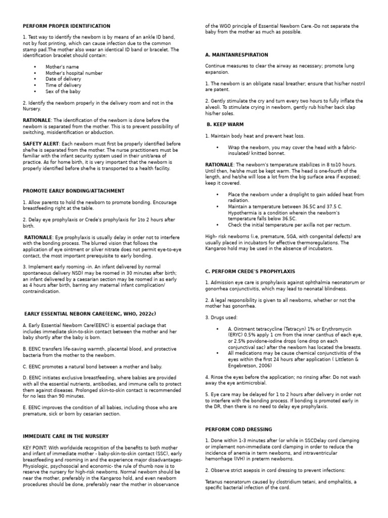 Newborn Identification and Care Guidelines | PDF | Infants | Preterm Birth