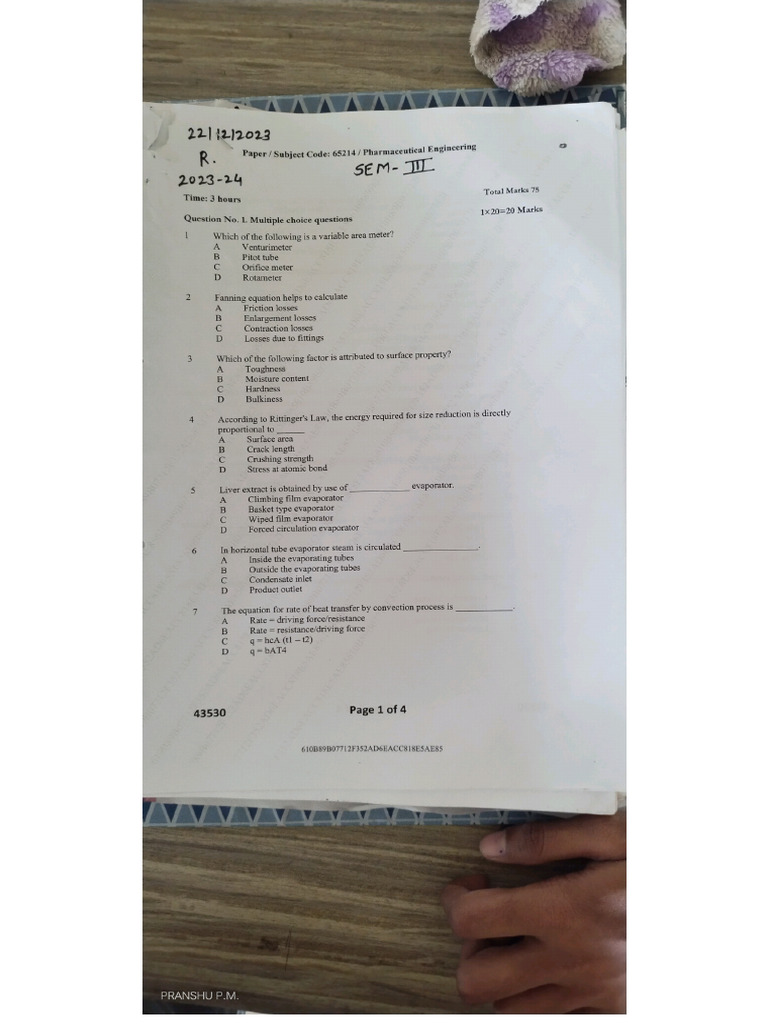 Pyqs For Pharmaceutical Engineering | PDF