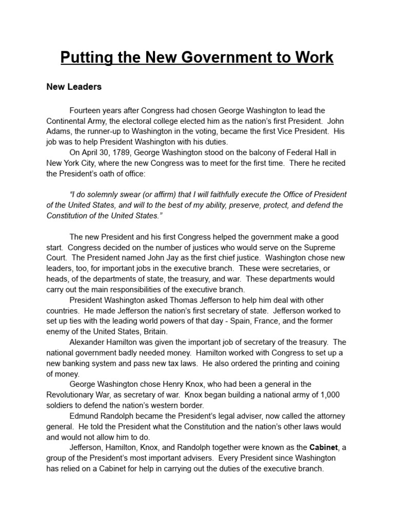 Putting The New Government To Work | PDF | George Washington ...
