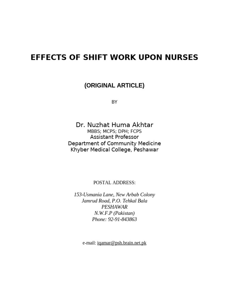 Effects of Shift Work upon Nurses 2 | PDF | Shift Work | Clinical Medicine