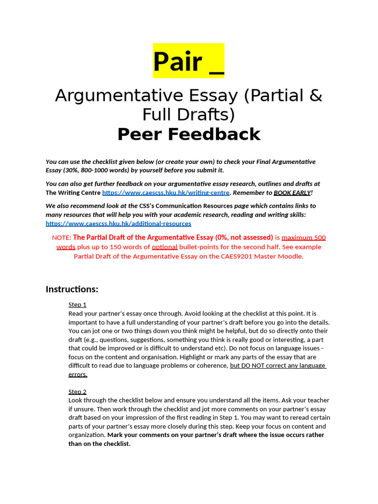 Argumentative Essay Draft Feedback Guide | PDF | Essays | Fallacy