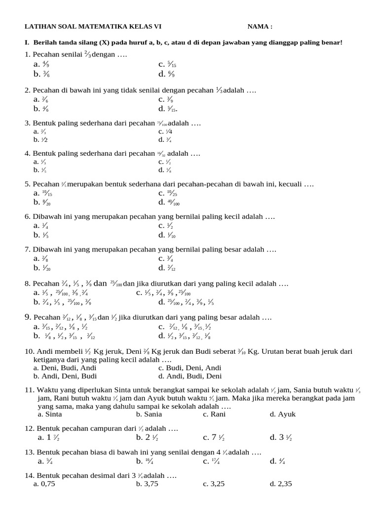 Latihan Soal Matematika Kelas Vi | PDF