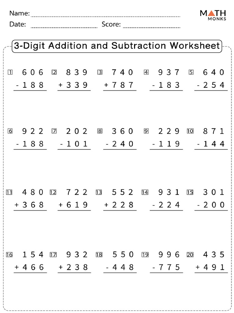 Grade 3 Addition Subtraction Worksheets | PDF