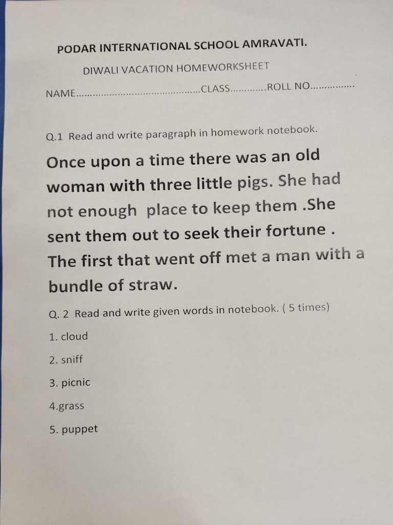 Grade 1 Diwali Vacation Homework PDF | PDF