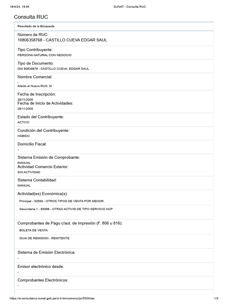 Sunat - Consulta Ruc | PDF