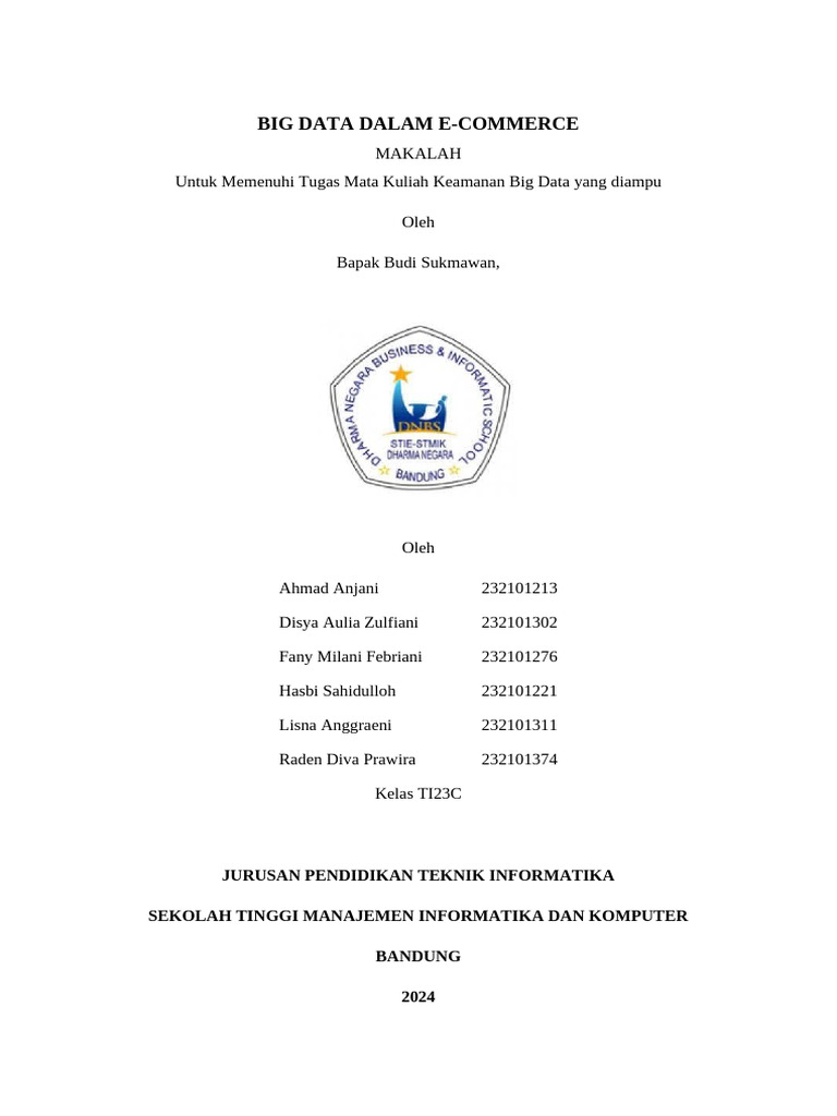 Makalah - BIG DATA DALAM E-COMMERCE - TI23C | PDF