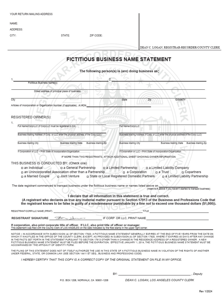 Married Couple FBN Sample | PDF | Limited Liability Company | Trade Name