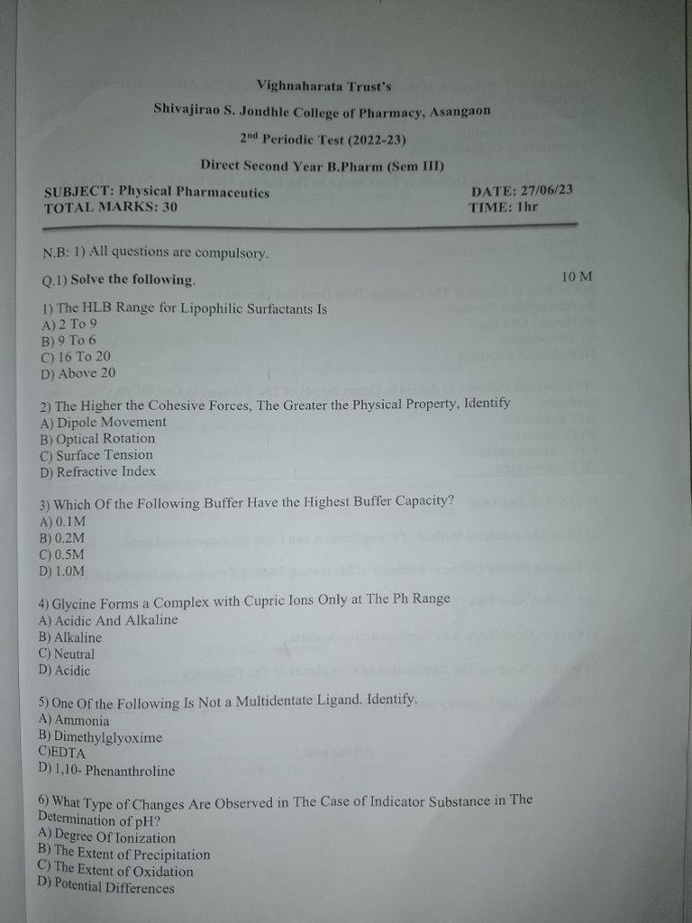 Pyq Question Physical Pharmaceutics 1. | PDF | Solvent | Solubility
