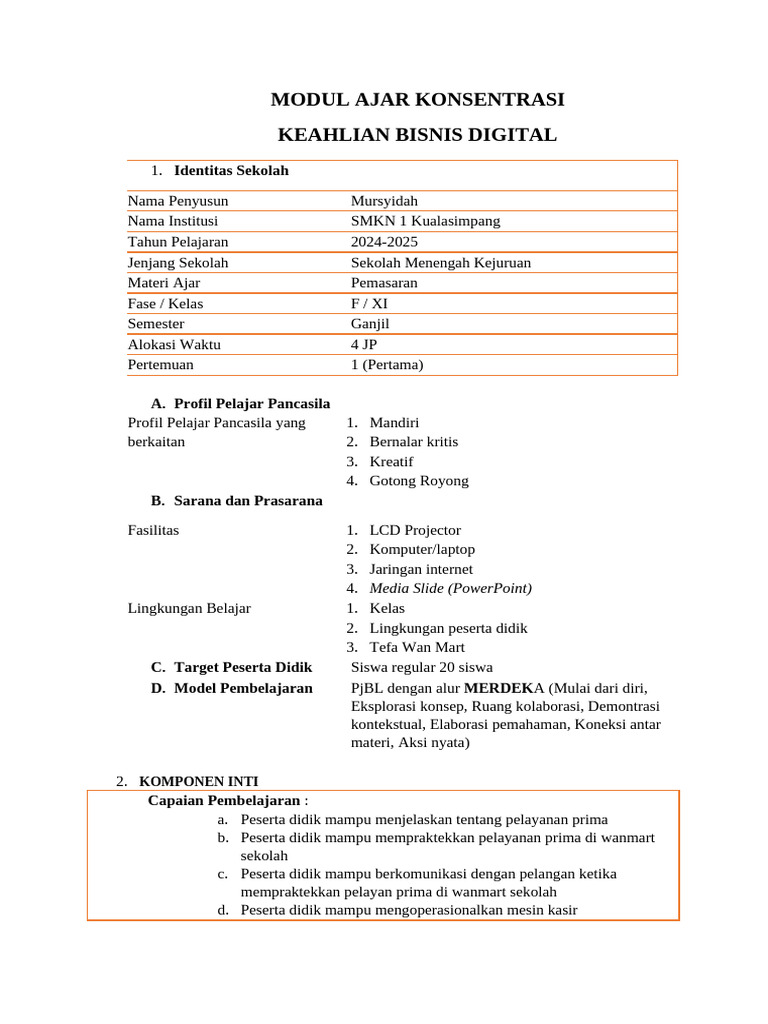 MODUL AJAR PELAYANAN PRIMA | PDF
