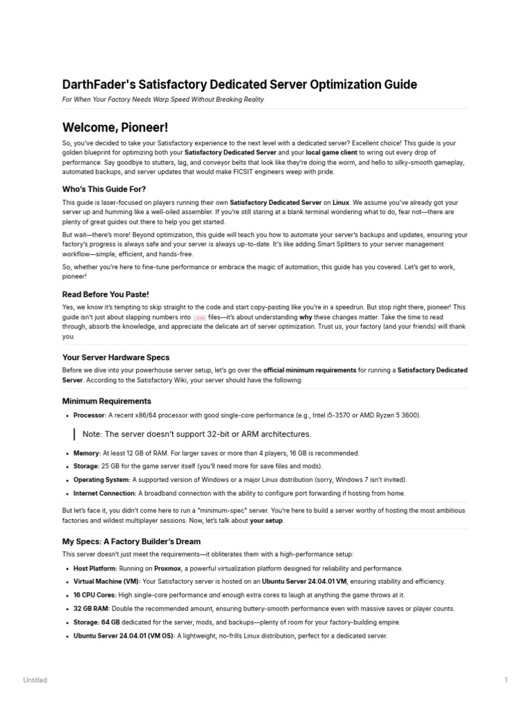 DarthFaders Satisfactory Dedicated Server Optimization Guide | PDF | Computer Science | Computer ...