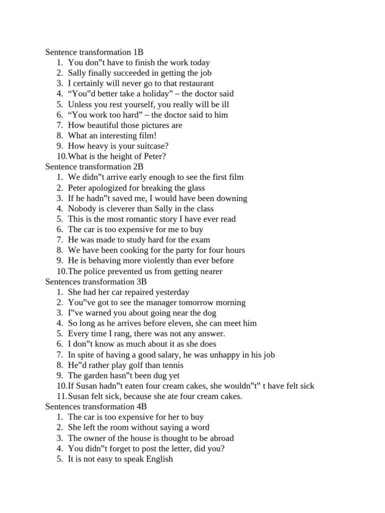 Sentence transformation. keys | PDF