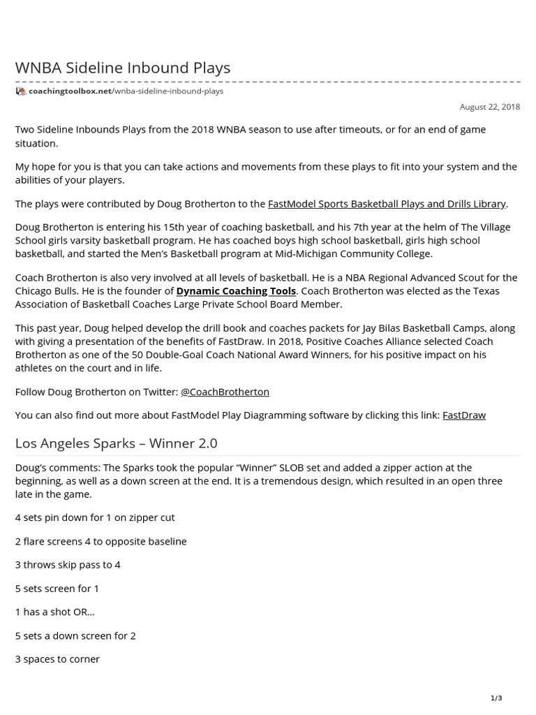 ATO Coachingtoolbox - net-WNBA Sideline Inbound Plays | PDF | Sports ...