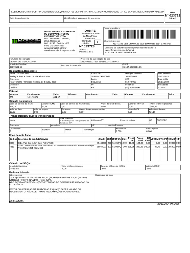 Destinatário/Remetente: 0 - Contratação Do Frete Por Conta Do Remetente ...