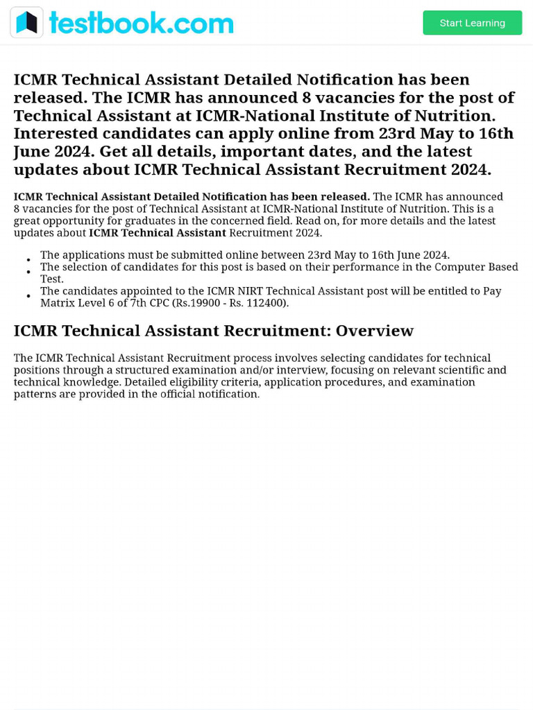 ICMR Technical Assistant RecruitmentExam Info | PDF