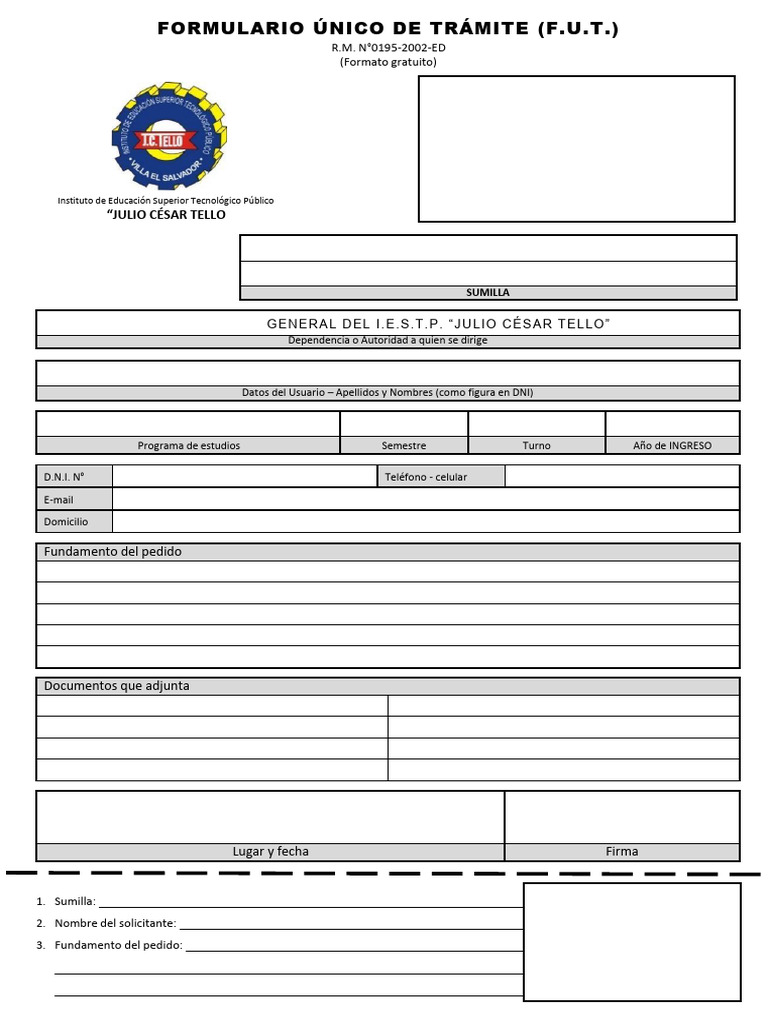 FUT FORMULARIO ÚNICO DE TRÁMITE 2024 | PDF