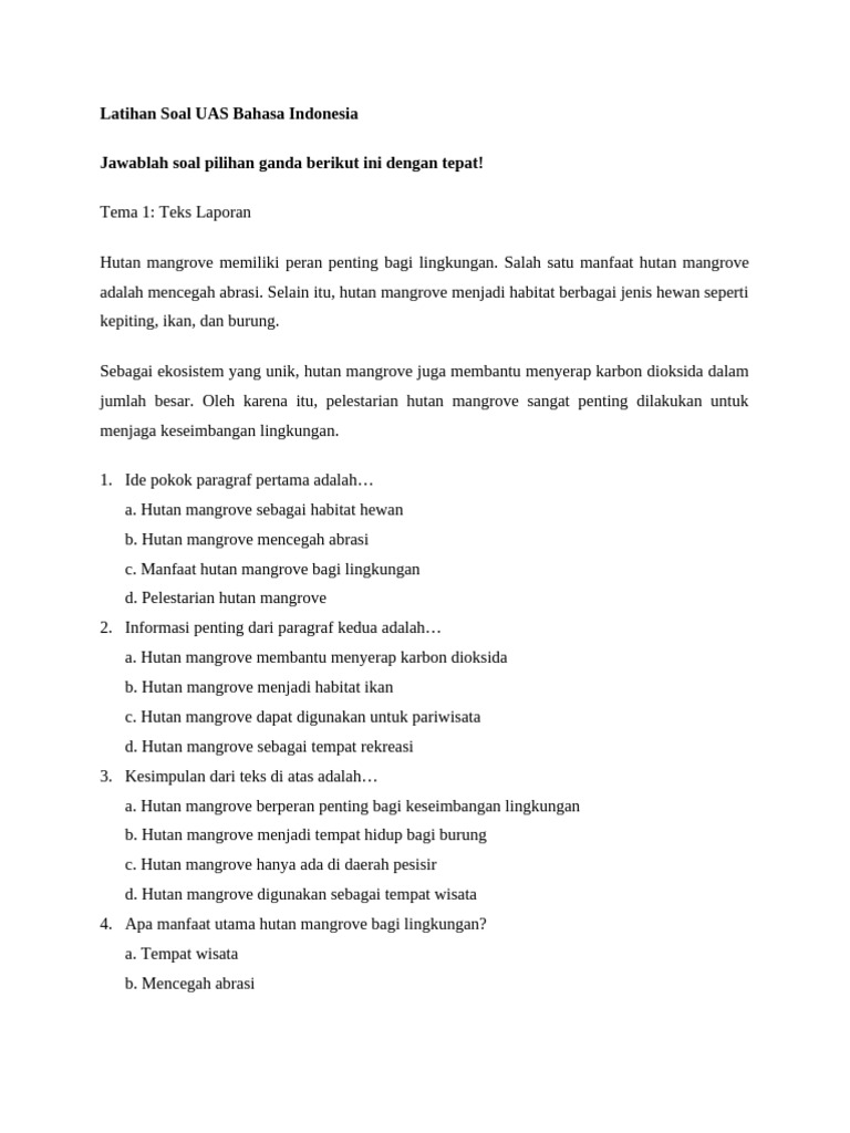 Latihan Soal UAS Bahasa Indonesia | PDF