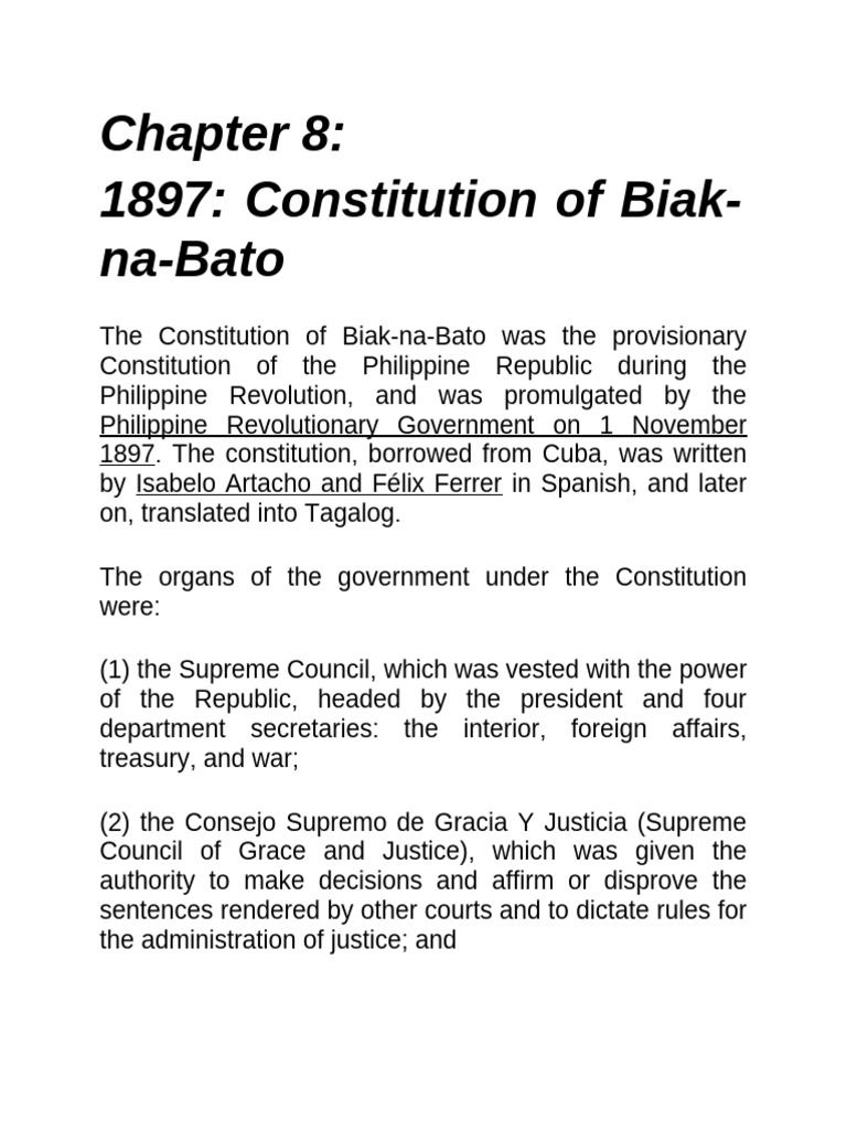 Chapter 8 1897 Constitution of Biak Na Bato | PDF