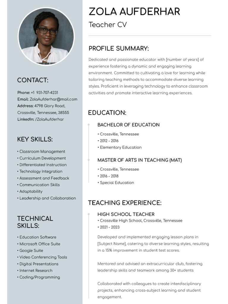 Teacher CV Free Google Docs Teplate T | PDF