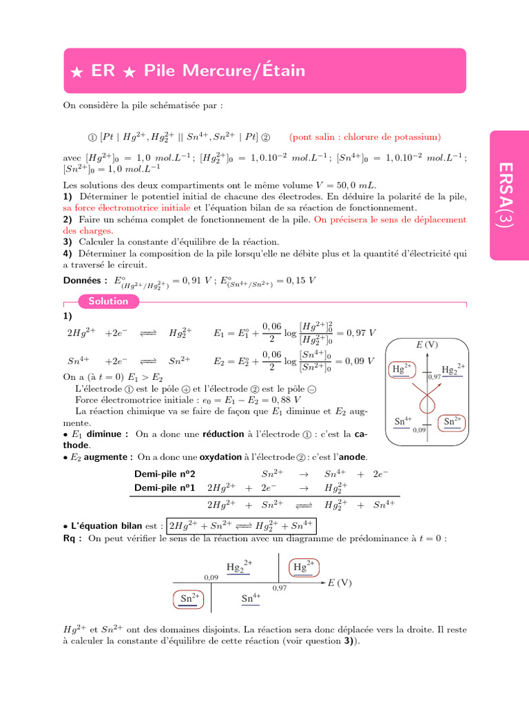 Pile Mercure-Étain : Analyse Électrochimique | PDF | Équilibre chimique ...
