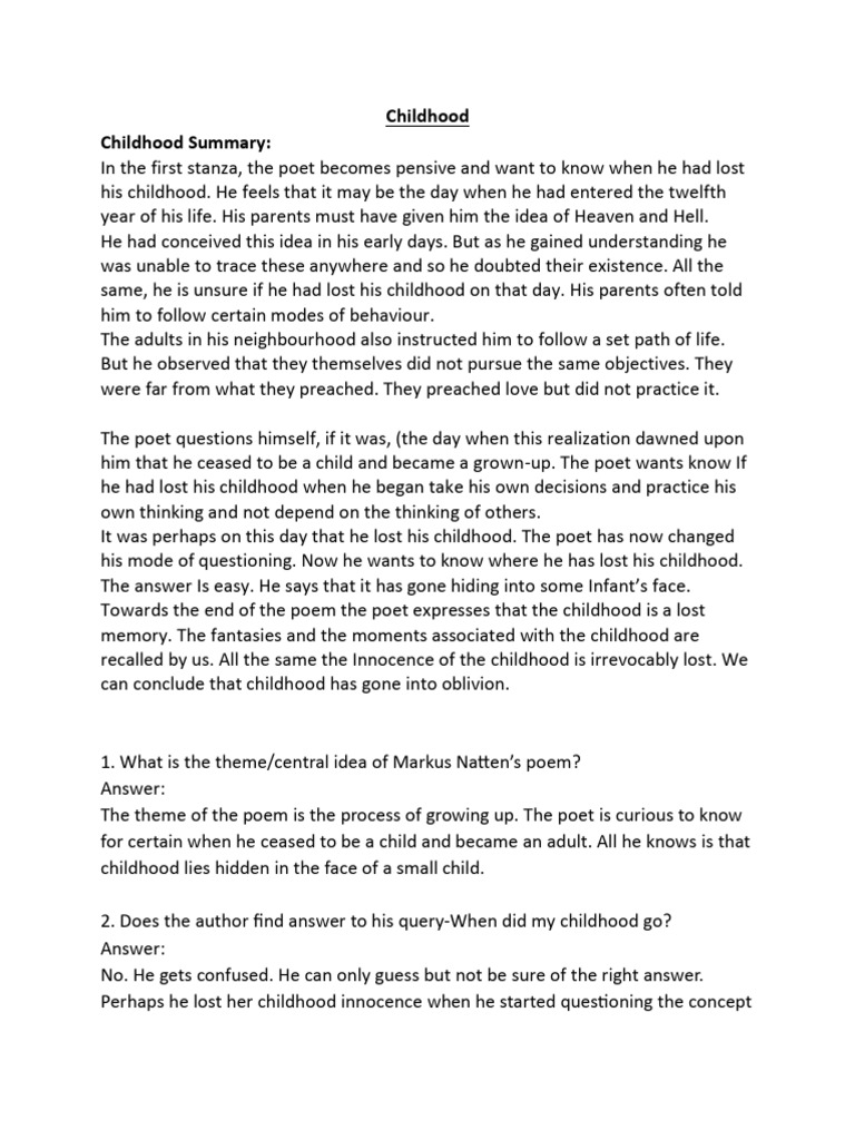 childhood | PDF | Thought | Reason