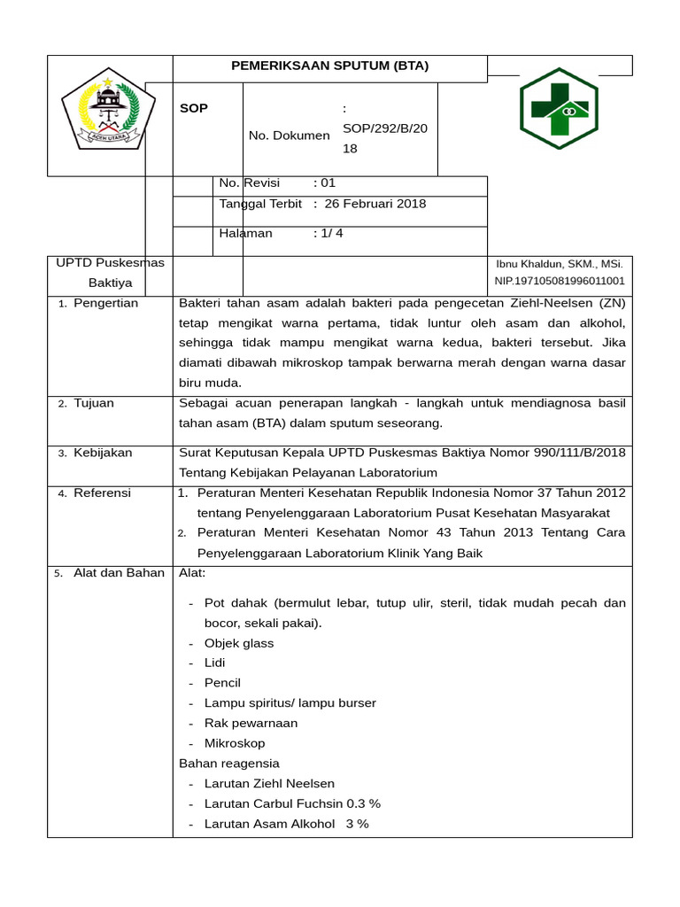 '18 8.1.1.1 Sop Pemeriksaan Sputum (Bta) | PDF