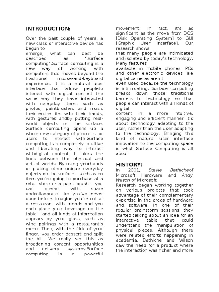 Surface Computing | PDF | Graphical User Interfaces | Touchscreen