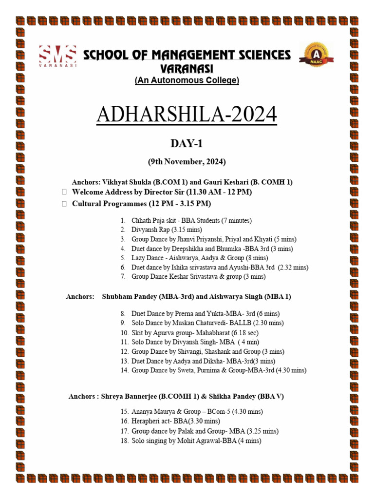 ADHARSHILA-DAY 1 Programme Schedule | PDF