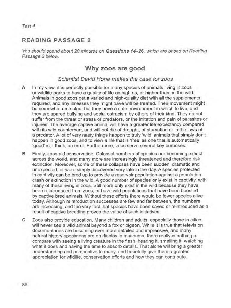 IELTS Reading - Why Zoos Are Good | PDF