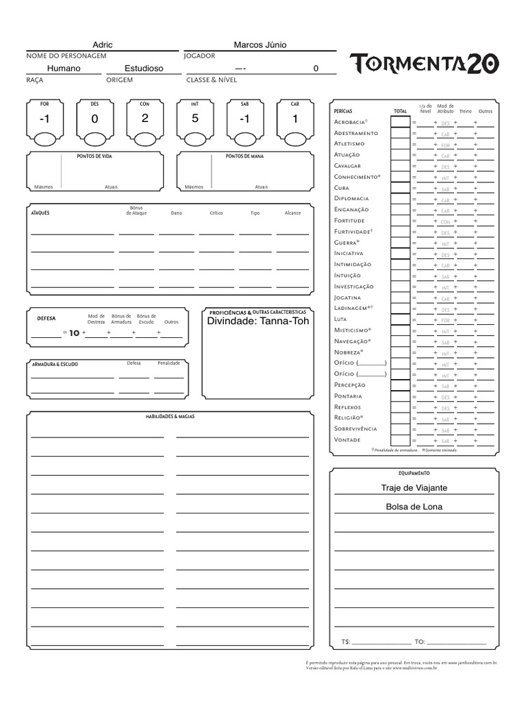 Ficha T20 EDITÁVEL v1.2 (Celular) | PDF | Jogos