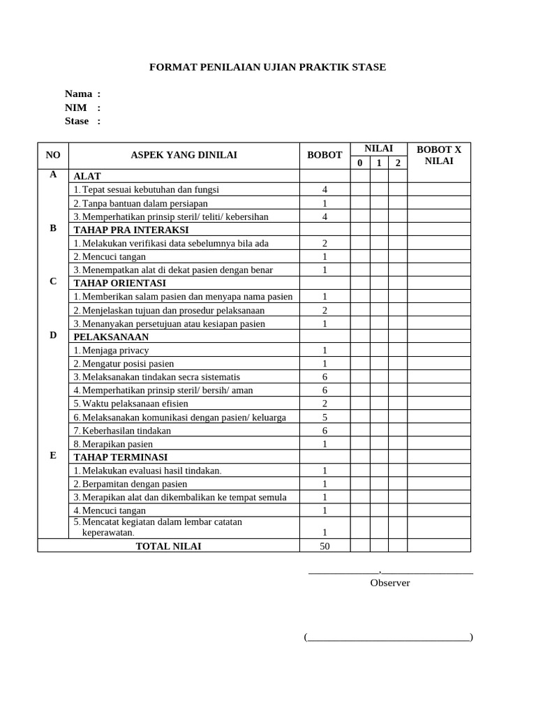 FORMAT PENILAIAN UJIAN PRAKTIK STASE | PDF