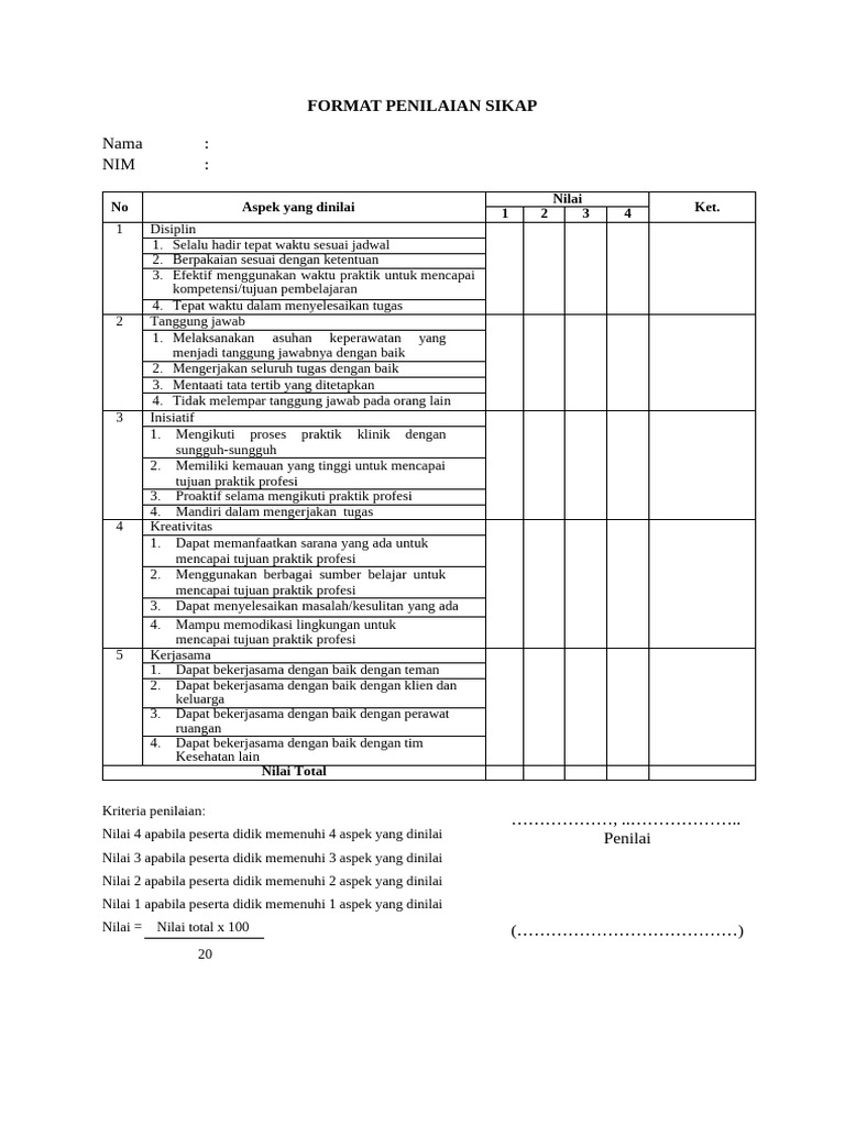 FORMAT PENILAIAN SIKAP | PDF