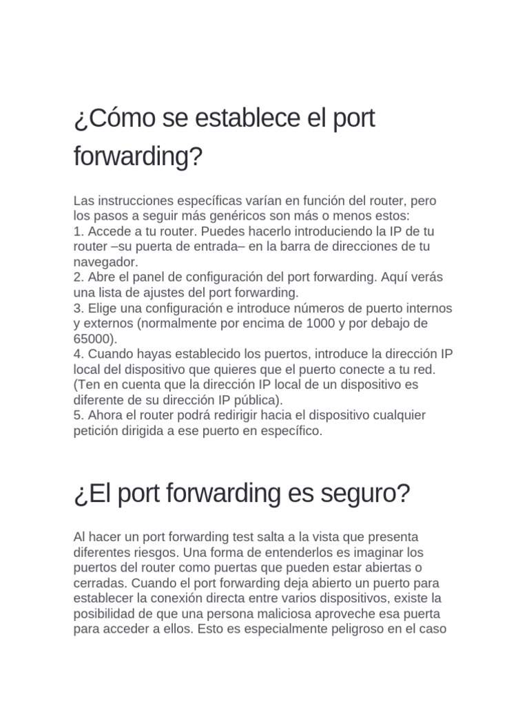 Cómo se establece el port forwarding | PDF