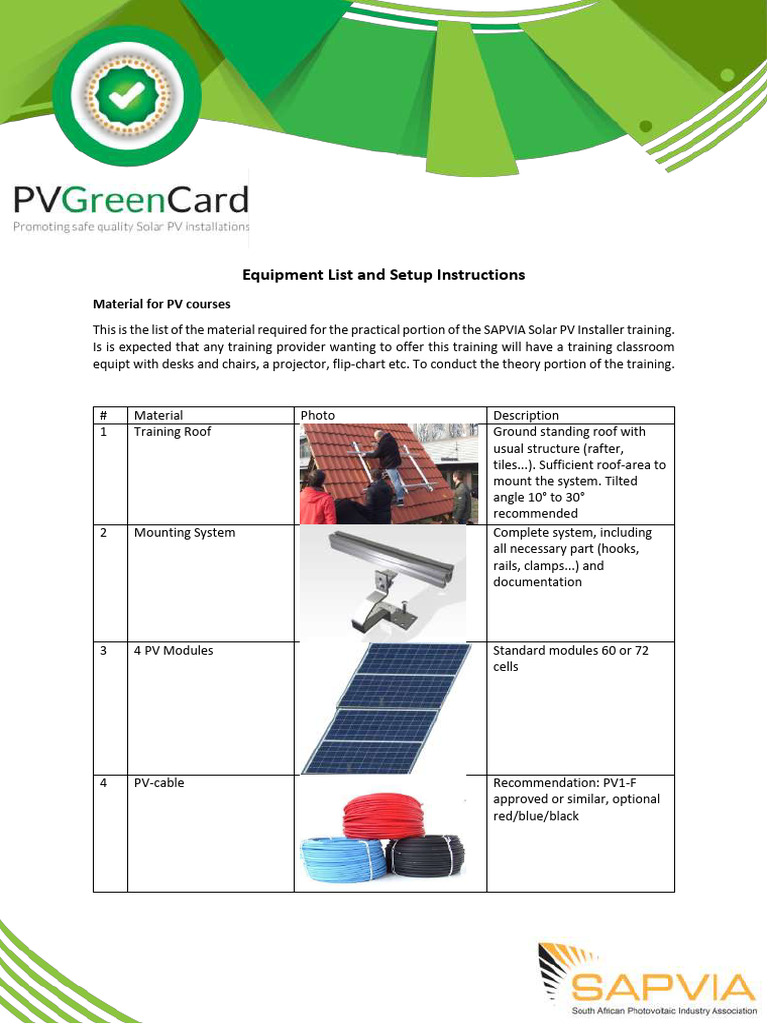 Solar PV Installation Equipment List | PDF | Photovoltaics | Roof