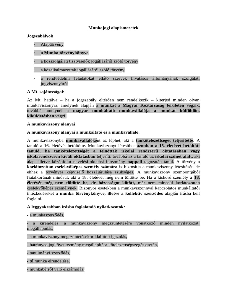 Munkajogi Alapismeretek | PDF