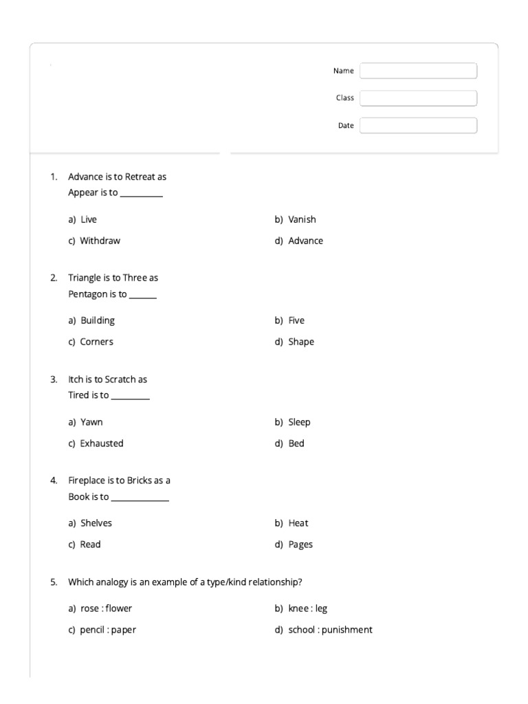 analogies quiz | PDF | Semantics | Semantic Units