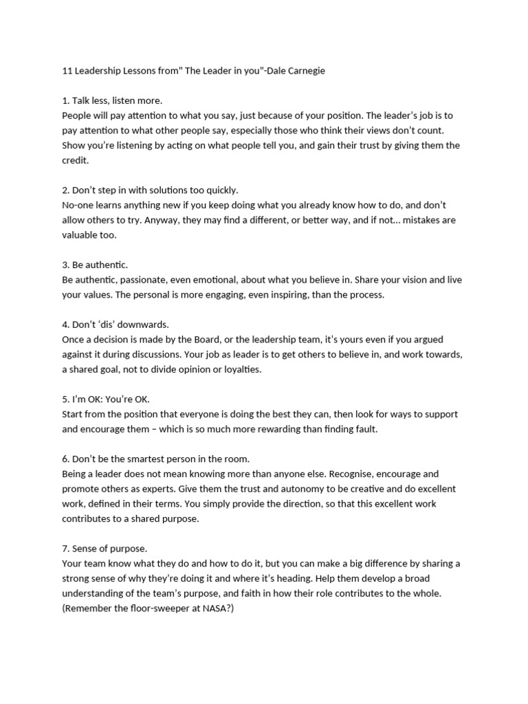 11 Key Leadership Lessons from Carnegie | PDF | Leadership | Social ...