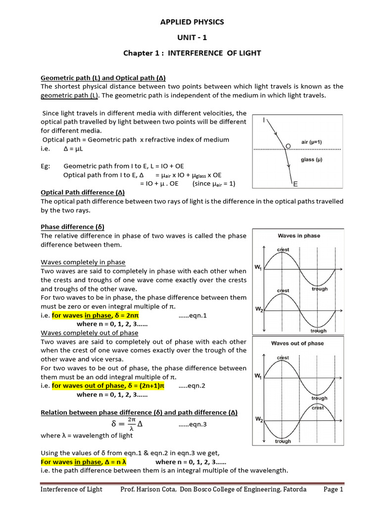 Light Interference and Path Differences | PDF | Materials Science | Physics